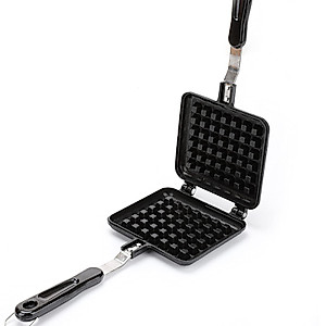 LEYSRIS Non-stick Double side Waffle Baking Mold, Portable Camping Waffle Pan Cookware Waffle Press Plate Cooking Baking Tool for Stovetop Campfire (11.8 x 5.7 x 1.2in)