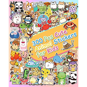 Zartores 300 Pcs Cute Animal Stickers for Kids, Water Bottle Stickers, Laptop Vinyl Waterproof Stickers, Skateboard Hydroflask Phone Aesthetic Sticker Pack for Teens Girls.