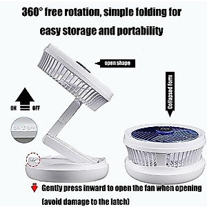 UBEFANS Table Fan, Rechargeable Battery Powered Desk Fan, 90° Multifunctional Foldable Ultra Quiet 4 Speed Lightweight, Portable Air Circulation Fan with Hook, Wall Fan for Bedroom Home Desktop