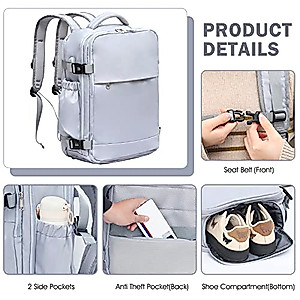 JULY'S SONG Travel Laptop Backpack for Women Men, Fit 15.6 Inch Computer with USB Charging Port, Water Resistant College School Bag Business Backpack Carry on Bag with Shoe Compartment, Gray