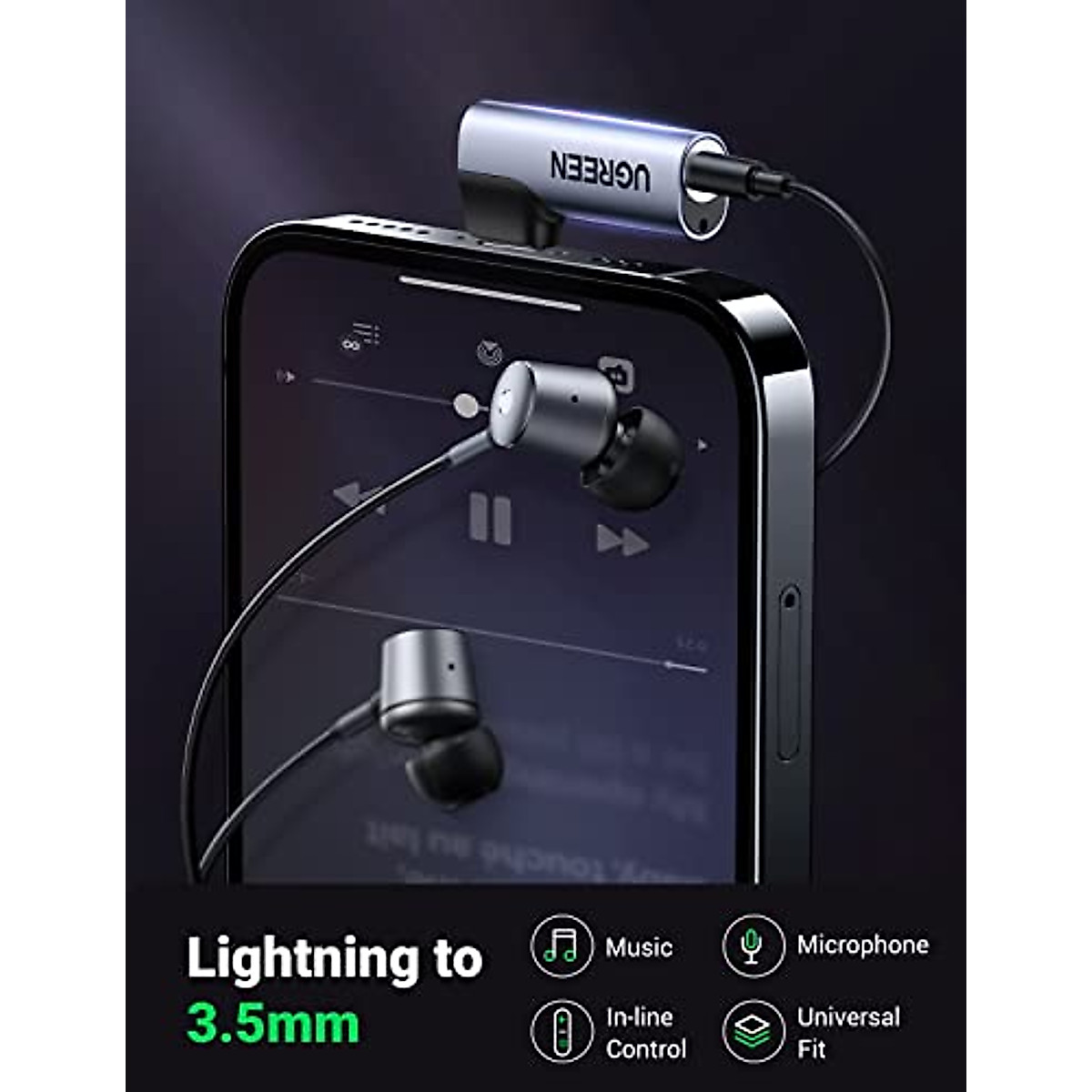 UGREEN Headphone Adapter for iPhone Bundle with Braided Lightning to 3.5mm Adapter