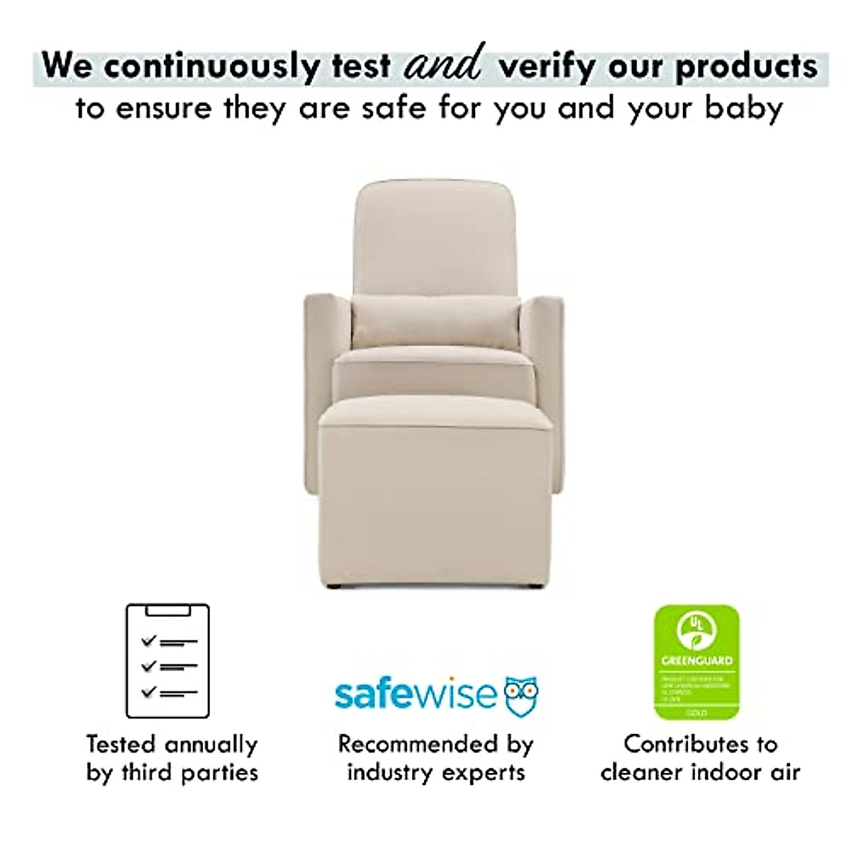 DaVinci Olive Upholstered Swivel Glider with Bonus Ottoman in Polyester Cream, Greenguard Gold & CertiPUR-US Certified