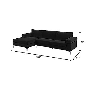 Casa Andrea Milano llc Modern Large Velvet Fabric Sectional Sofa L Shape Couch with Extra Wide Chaise Lounge, Black