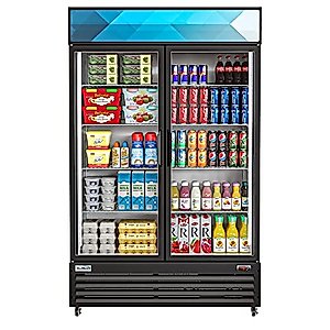 KoolMore - MDR-2GD-35C 45" Commercial Glass 2 Door Display Refrigerator Merchandiser - Upright Beverage Cooler with LED Lighting - 35 Cu. Ft, Black