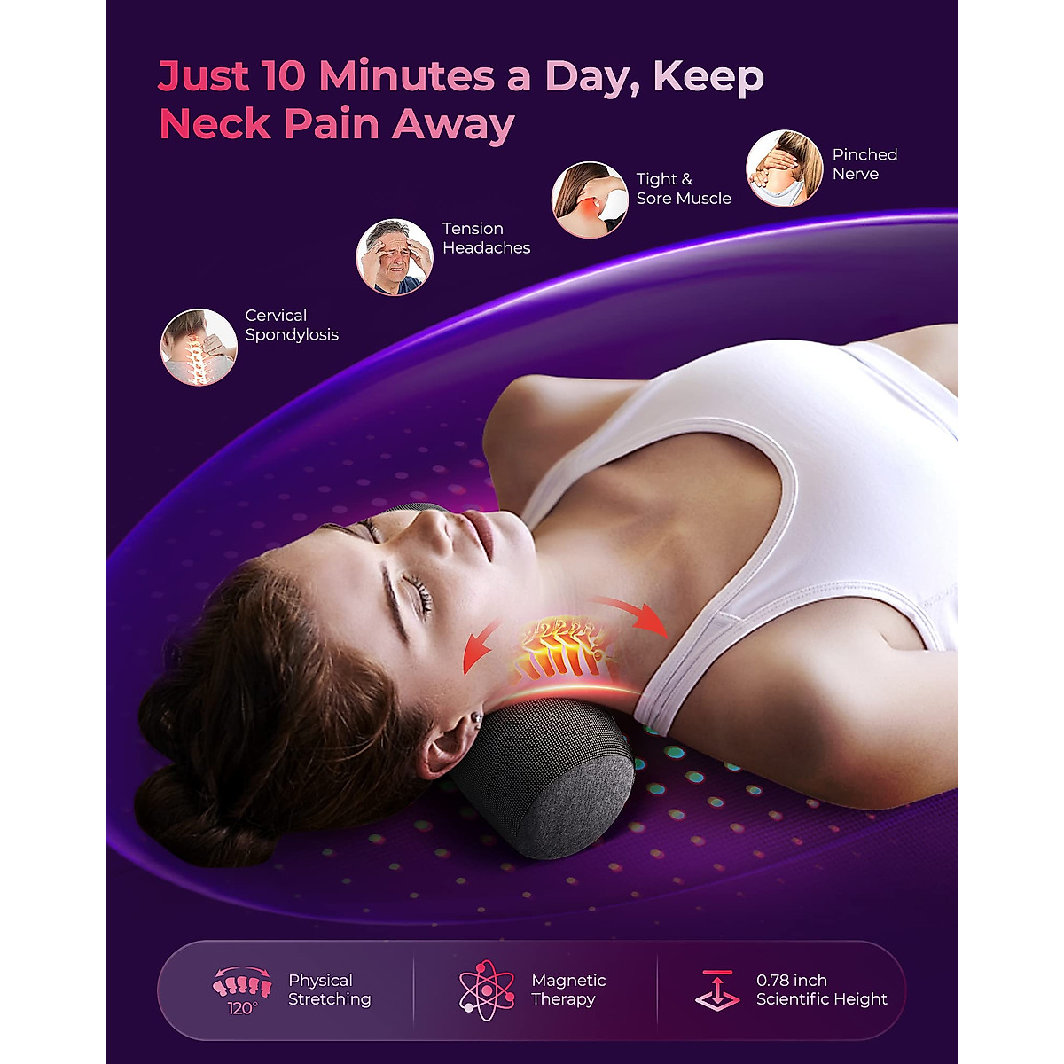 Neck Stretcher for Neck Pain Relief, Cervical Neck Traction Device with Magnetic Therapy Pillowcase, Neck Hump Corrector, Neck and Shoulder Relaxer for TMJ, Cervical Spine Alignment, Yellow