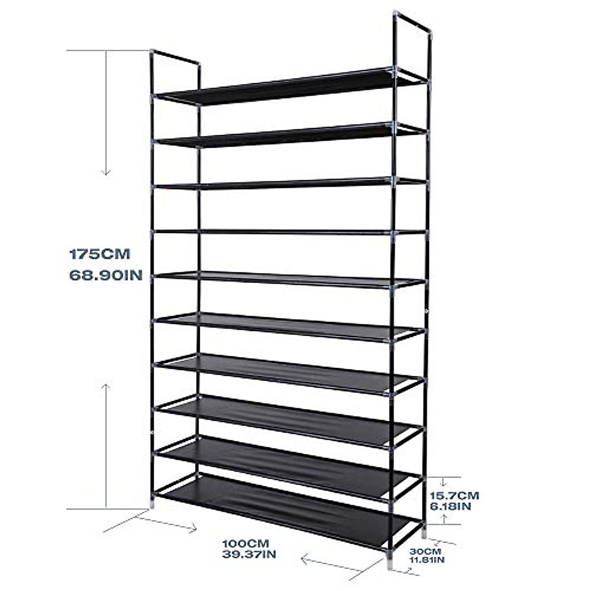 lapday 10 Tiers Shoe Rack 50 Pairs Non-Woven Fabric Shoe Tower Organizer Cabinet, Space Saving Shoe Storage (Black)