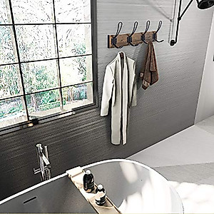 Rustic Coat Rack, Wall Mounted Coat Hook with 4 Farmhouse Hooks, Solid Pine Wood, Perfect Touch for Your Entryway Bathroom Kitchen to Hang Coat Clothes Hat Purse Bag Towel Robes (Brown)