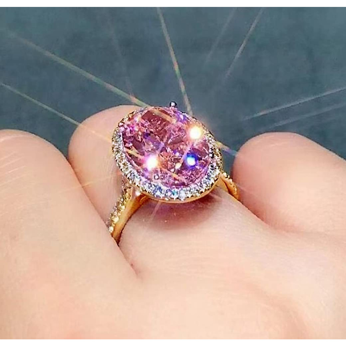 Cutesmile 18k Gold Filled Shiny Oval Cut Pink CZ Crystal Ring Band (8)