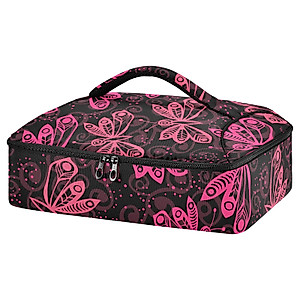 NFMILI Casserole Carrier for Hot and Cold Bright Pink Butterfly Print, Insulated Food Delivery Bag Reusable Warmer Carrier Bag with Inner Pocket Aesthetic Print 15.75×11.81×3.94 inch