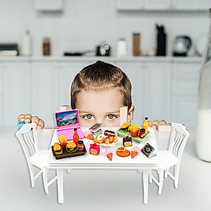 30 Pcs Miniature Food Drinks Laptop Computer Books Toys Dollhouse Miniature Furniture Plastic Table Fits Accessories Scale Dollhouse Playsets Girl Mini Drink Food Party