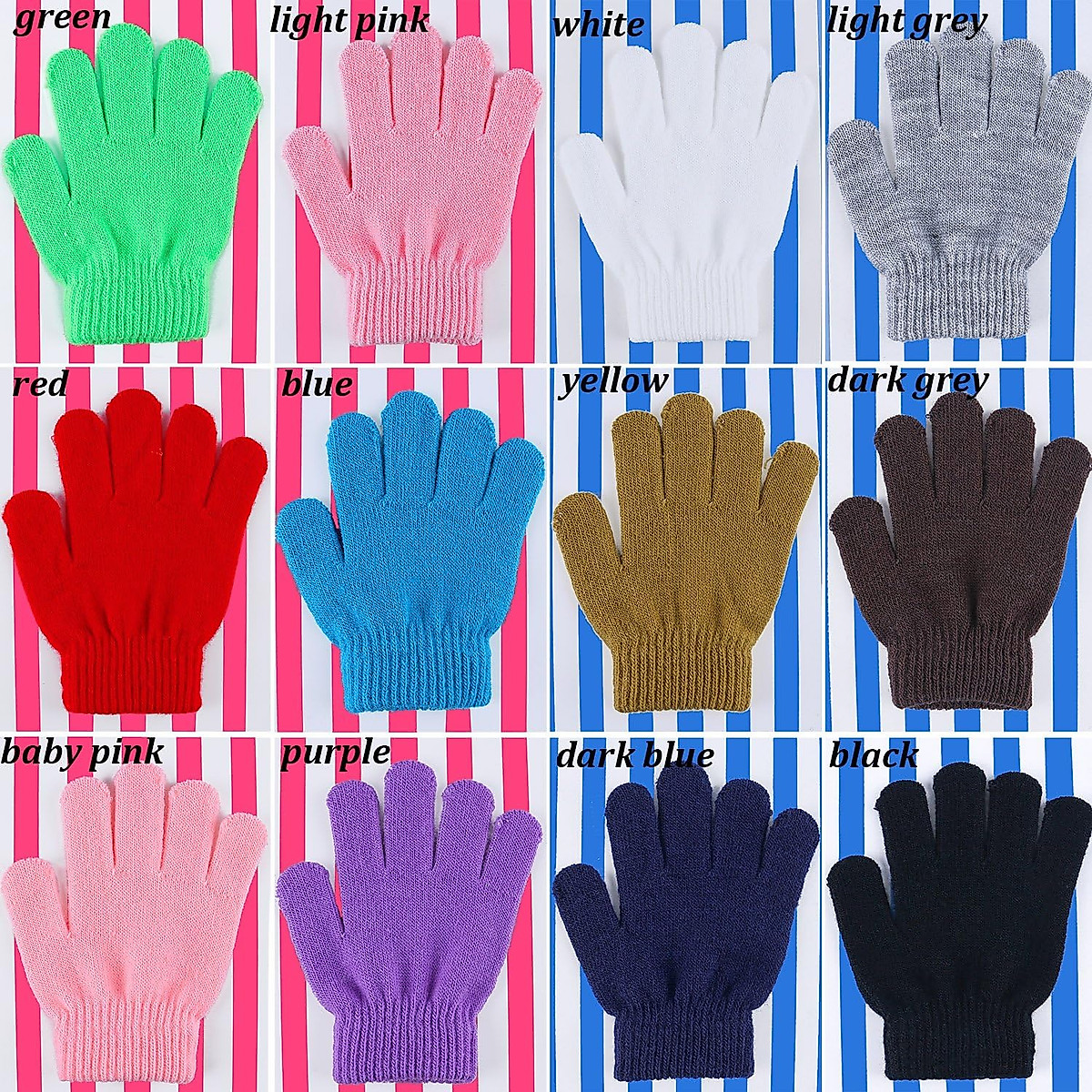 Cooraby 12 Pairs Kid's Winter Magic Gloves Children Stretchy Warm Magic Gloves Boys or Girls Knit Gloves (12 Mixed Color)