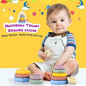 DASIGJID Stacking & Nesting Circle Toy, Soft Building Rings Stacker & Teethers, Squeeze Play with Early Educational Learning Stacking Tower, Best Gift for 6+ Months Boys & Girls