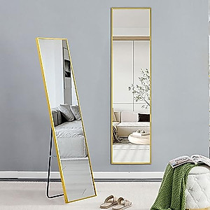 Yone jx je Full Length Mirror, Standing Black for Bedroom with Aluminum Frame, Large Full Body Floor Mirror Wall Hanging or Leaning Modern Decor for Dressing, Living Room (Golden)