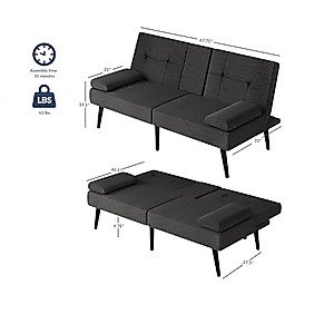 BELLEZE Convertible Sofa Bed with USB Charging Port, Modern Loveseat, Sleeper Sofa, Futon Couch for Living Room, Guest Room, Garage - Madison (Dark Gray Linen)