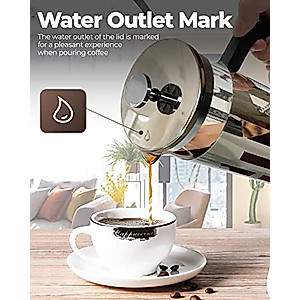 Ahoo French Press Coffee Maker,Large 34 Oz Manual Coffee & Tea Press,Stainless Steel Housing,304 Stainless Steel Filtration System,Cold Brew Heat Resistant Borosilicate Glass for Camping Travel