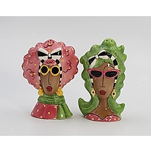 Fine Ceramic Dollymamas African American Black Fashion Lady with Sunglasses Salt & Pepper Shakers Set, 4-3/8" H