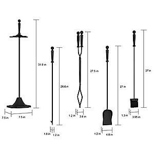 Lavish Home 80-FPTS-1 5 Piece Set-Heavy Duty Essential Tools for Fireplaces, Fire Pits Includes Tongs, Shovel, Broom, Poker, and Base Stand, Black