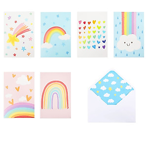 Paper Junkie 48 Pack Rainbow Cards with Envelopes for Thank You, Baby Shower, Birthday, Kids Stationary, Girls (Pastel, 4x6 In) - Blank Cards and Envelopes for Kids - Rainbow Notecards