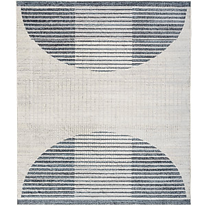 Nourison Astra Machine Washable Geometric Ivory Blue 7'10" x 10' Area -Rug, Easy -Cleaning, Non Shedding, Bed Room, Living Room, Dining Room, Kitchen (8x10)