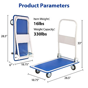 Endynino Folding Platform Truck, Portable Hand Truck Dolly with 360 Degree Wheels Wheels, Push Cart Dolly for Moving, Garages, Warehouse, Garden, Holds up to 330LBS, Blue