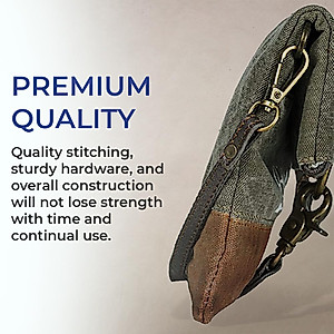 SAGEFINDS Live Love Wander Upcycled Canvas Crossbody Bag | Earth Friendly Materials | Shoulder Purse | Small Clutch | Fold-Over Zip Top | 22” Detachable Strap