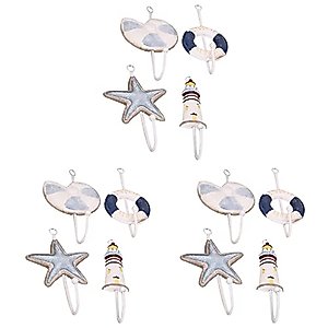 Cabilock 12pcs Kitchenrandom Lifebuoy Iron Coat Decorations Random Decor Hanger Star Decoration or Nautical Rustic Hat Metal Towel Wall Hanging Beach Mediterranean Hooks Key Sea Themed
