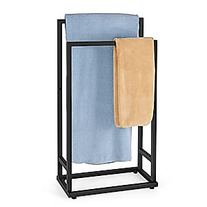Free Standing Towel Racks 2 Tier Towel Holder Stand for Bathroom Matte Black Stainless Steel Industrial Towel Drying Rack for Hand Towels Blanket