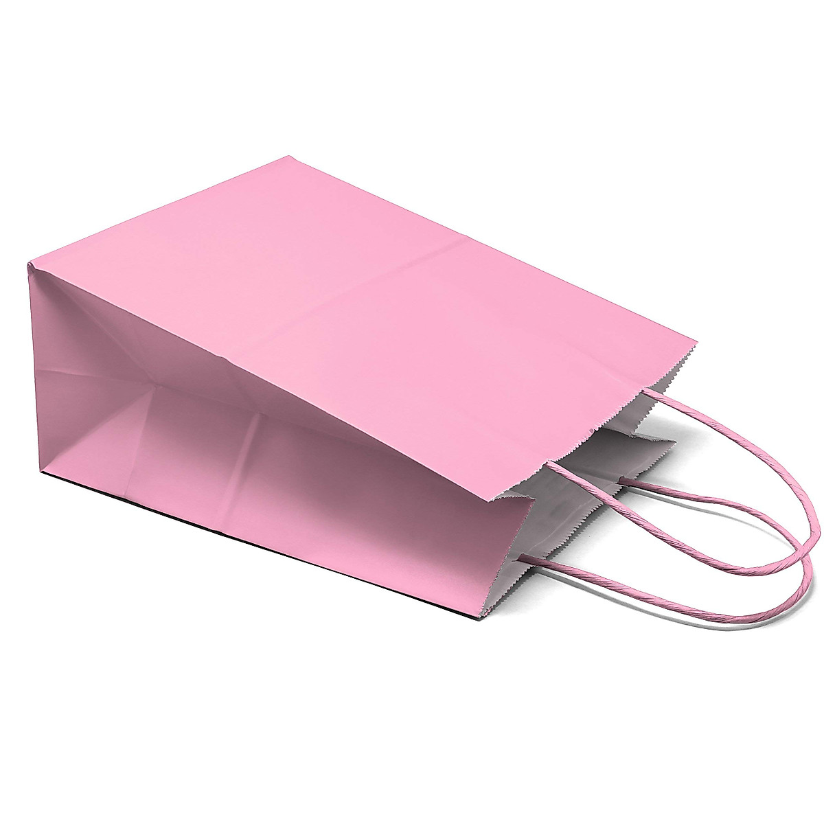 12 Counts Food Safe Premium Paper and Ink Medium 10" X 8", Vivid Colored Kraft Bag With Colored Sturdy Handle, Perfect For Goodie Favor DIY Bag, Environmentally Safe (Medium, Light Pink)