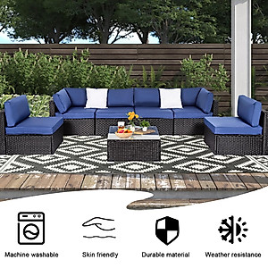 kinbor Patio Cushion Covers Replacement - 14 Piece Outdoor Couch Cushion Slipcovers with Zipper for Sectional Sofa Furniture Set, Washable Covers Only (Dark Blue)