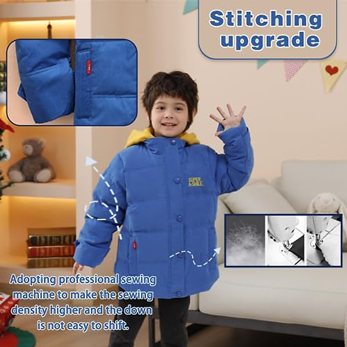 XIFAMNIY Kids Thicken Hooded Jacket Warm Winter Coat Windproof Outwear for Boys Padded Jacket Cool Casual 5-10T