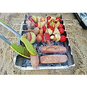 Poztiv BBQ Kebab Skewer Rack. Stainless Steel. Use with any BBQ. Cook or grill food evenly. No more Sticking or Burning on griddle. Includes sillicone Basting Brush.