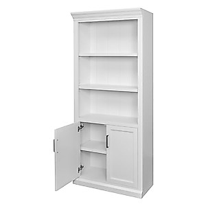 Martin Furniture Modern Wood Lower Doors Bookcase, Office Bookcase, Office Shelving, Office Storage, Fully Assembled, White