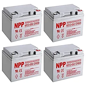 NPPower NPD12-40Ah (4 Pcs)12V 40AH 12Volt Rechargeable AGM Deep Cycle SLA Battery with Button Style Terminals in Series 24V 36V 48V Wheelchair,PV Solar Panels Bat-Caddy X3R Golf Caddy