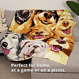 Dawhud Direct Cartoon Selfie Dog Fleece Blanket for Bed, 50" x 60" Puppy Fleece Throw Blanket for Women, Men and Kids - Super Soft Plush Dog Blanket Throw Plush Blanket for Dog Lovers