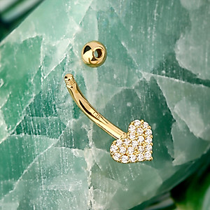 COCHARM 14k Solid Gold Heart Belly Rings 14g Paved Diomond Real Gold Belly Button Rings 14k Gold Belly Piercing Jewelry for Women
