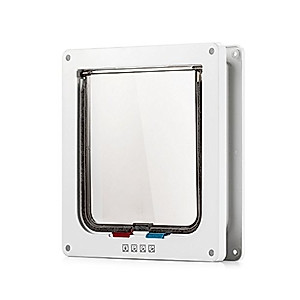 Depets Large Cat Door (Outer Size 9.9" x 9.2"), 4 Way Locking Cat Flap Door for Interior Exterior Doors, Weatherproof Pet Doors for Cats & Doggie with Circumference < 23", Suitable for Window & Wall