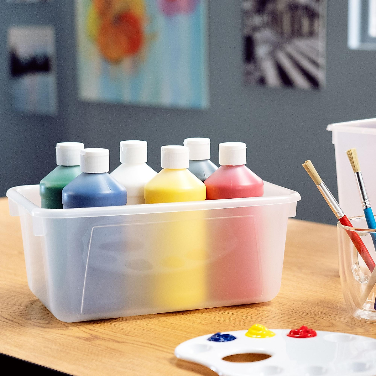 School Smart Tote Tray, 12 x 8 x 5 Inches, Translucent