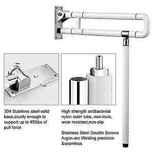 Handicap Grab Bars for Bathroom, Foldable Stainless Toilet Grab Bar with Textured Grip, 29.5(L) x27.5(H) inches Flip Up Toilet Safety Rails with Leg for Elderly