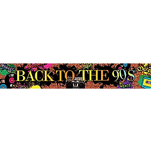ZDX Back to the 90s Theme Banner Hip Hop Graffiti 90's Party Decor Fabric Wall Table Yard Indoor Outdoor Decorations Supplies With 13 Feet White Rope (9.8X1.6 FT) & Hanging