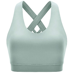 RUNNING GIRL Sports Bra for Women, Criss-Cross Back Padded Strappy Sports Bras Medium Support Yoga Bra with Removable Cups(WX2353D.Green.L)
