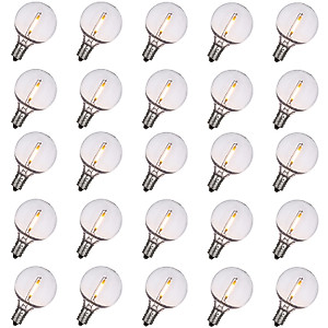 NIOSTA G40 Replacement Bulbs for Outdoor String Lights, 2700K Warm White and E12/C7 Base, 0.5W LED=5W Incandescent Bulbs, Shatterproof & Waterproof Globe Bulbs(25 Pack)