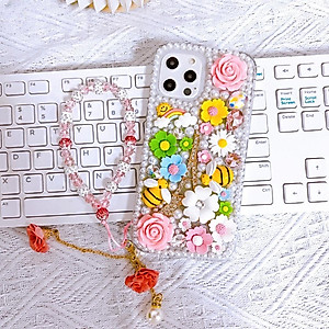 redecarie for Samsung Galaxy S9 Plus Bling Glitter Case,Shiny Diamond Luxury Crystal Rhinestone Cute Bee Rainbow Tower Pearl 3D Handmade Women Girls Protective Cover with Bracelet Lanyard