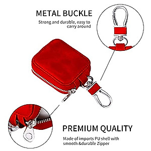 CHANROY Compatible with AirPods Pro & 2 & 1 Portable Premium PU Leather Protective Vintage Style Case Snap Metal Closure Clip Anti-Scratch Carrying Pouch with Keychain for AirPods Pro & 2 & 1(Red)