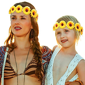 16 Pieces Sunflower Headbands for Women Yellow Daisy Headbands Flower Crowns Hippie Hair Accessories Sunflower Crowns Party Favor for Wedding Bridal Shower Festivals Photo Props Women Girls Baby