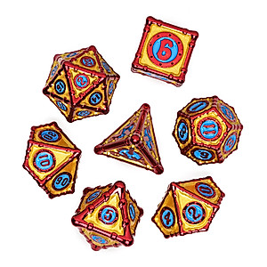 UDIXI Metal DND Dice Set, 7PCS Polyhedral D&D Dice Set Pipe d n d Dice for Dungeons and Dragons Gift, Metal Dice Set d&d for Role Playing Dice(Golden Blue)