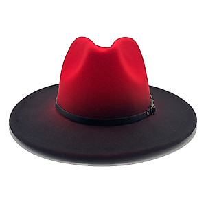 Wide Brim Fedora Hats for Women & Men Two Tone Felt Hat Gradient Dress Hat Red