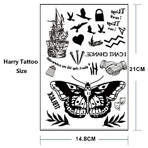 Harry Inspired Temporary Tattoo Bundle Harry Costume Cosplay Tats With Butterfly, Ship, And Nail Pattern Body Paint Styles Tattoos
