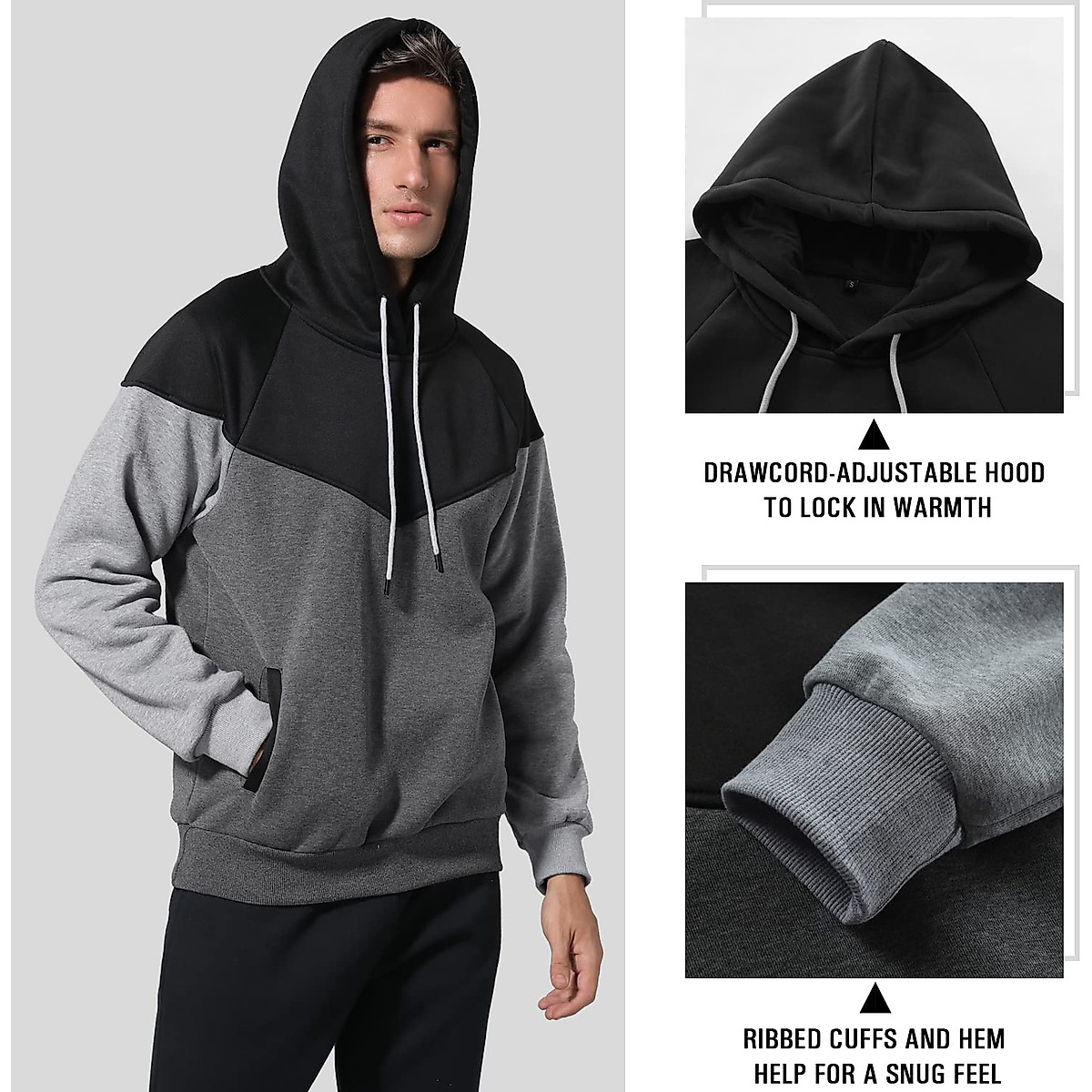 Niceif Men's Fleece Pullover Heavyweight Long Sleeve Hoodie Sweatshirt, Black Dark Grey XL