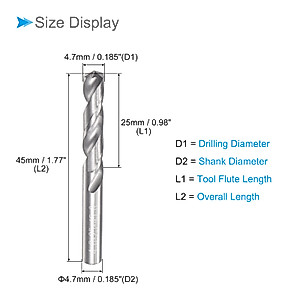 CoCud Solid Carbide Drill Bits, 4.7mm Diameter, YG6 (C2/K20) Tungsten Carbide Straight Shank Twist Drill Bits - (Applications: for Stainless Steel Alloy), 1-Piece