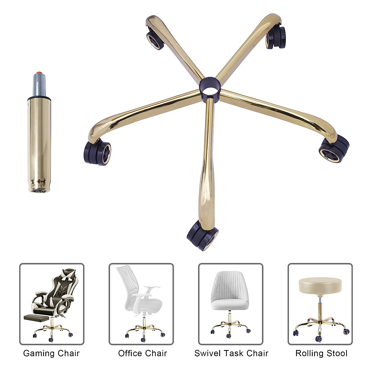 Frassie 28 Inch Office Chair Metal Base Replacement Heavy Duty Computer Chair Base Part with 5 Casters 1 Gas Lift Cylinder